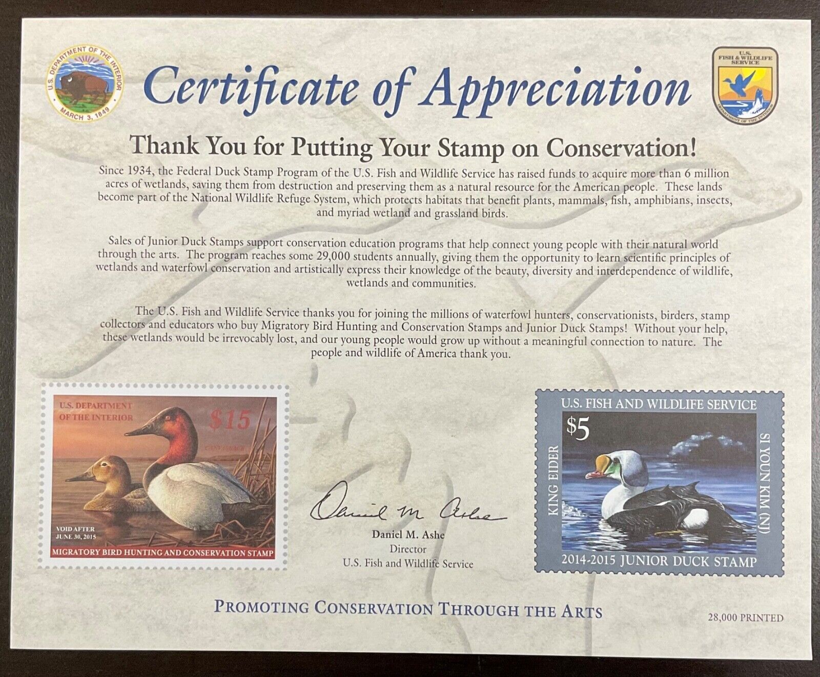 4 Certificate of Appreciation Duck RW 79, 81, 83-84 & JDs 2012, 2014 ...