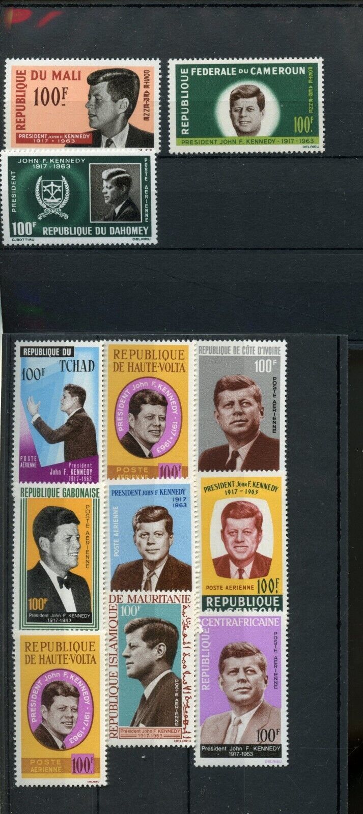 Former French Colonies John F. Kennedy Memorial LOT of Twelve Stamps ...