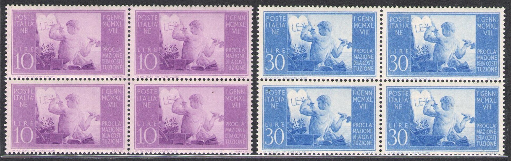 1948 REPUBLIC, Proclation of the Constitution, 2 values, n. 578/579 ...