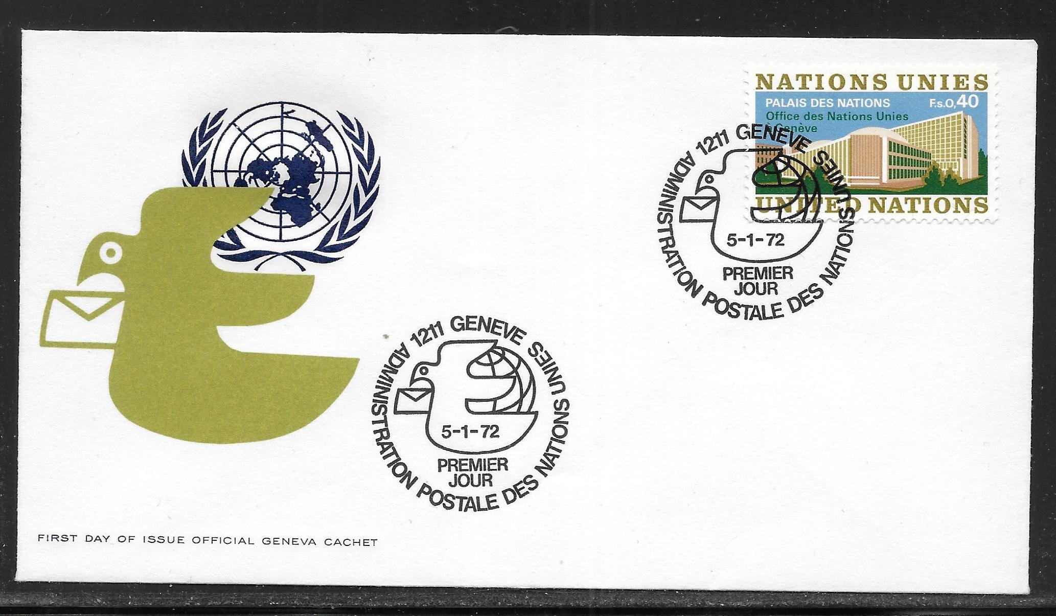UN Geneva 22 40c Palais des Nations Geneva Cachet FDC First Day Cover ...