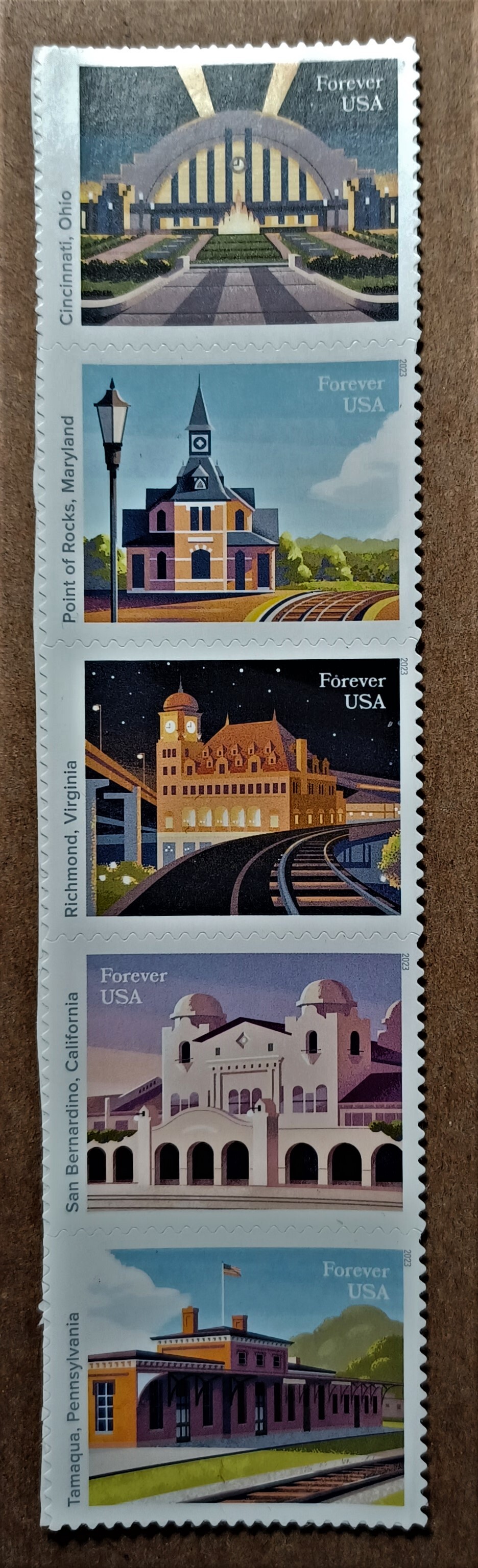 United States #5758-5762 (63c) Railroad Stations MNH strip of 5 (2023 ...