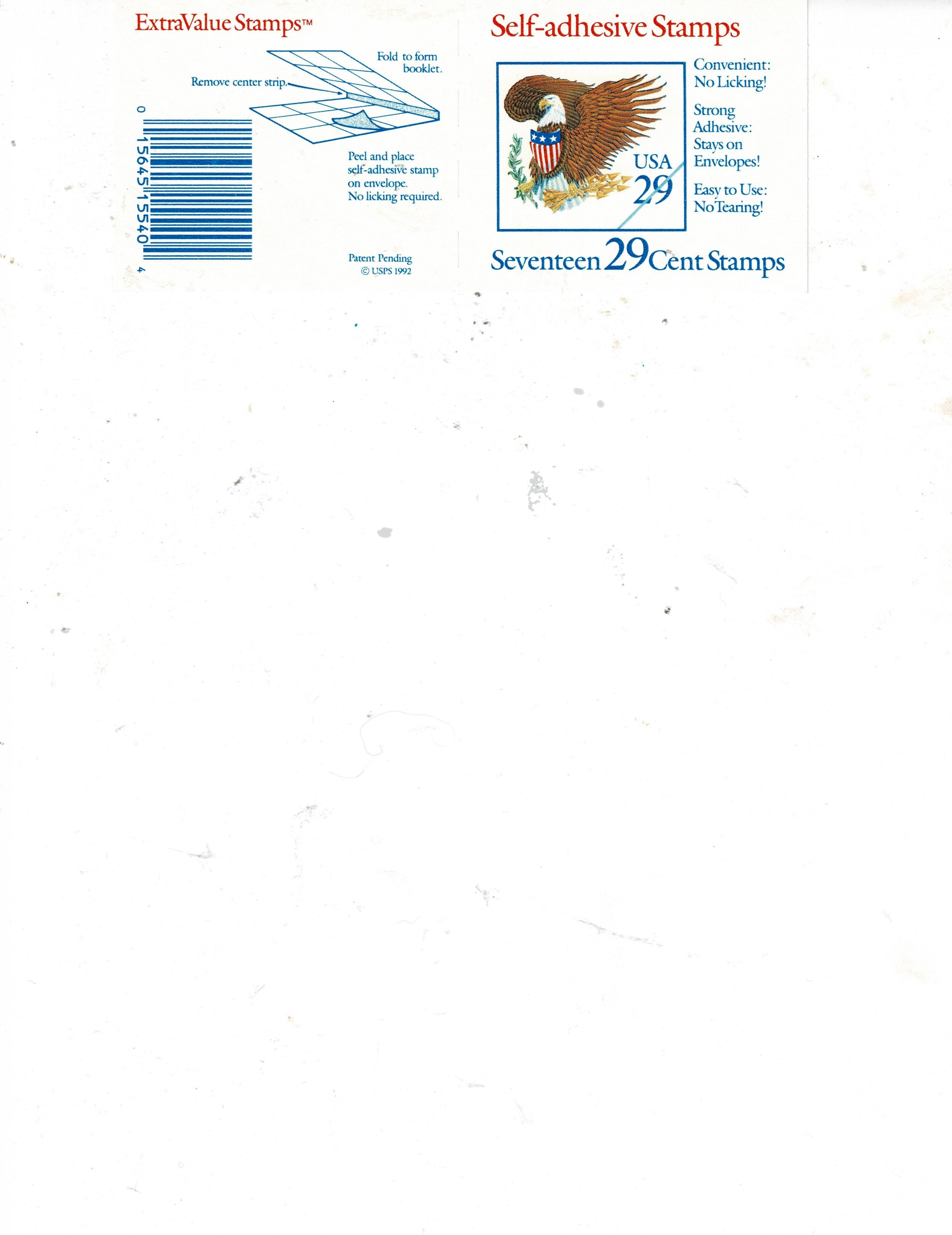 Eagle & Shield 29c ATM US ATM Postage Bookelt of 17 stamps #2596a VF ...