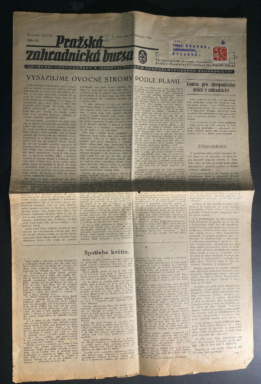 1946 Svijany Czechoslovakia Newspaper Cover prazska zahradnicka ...