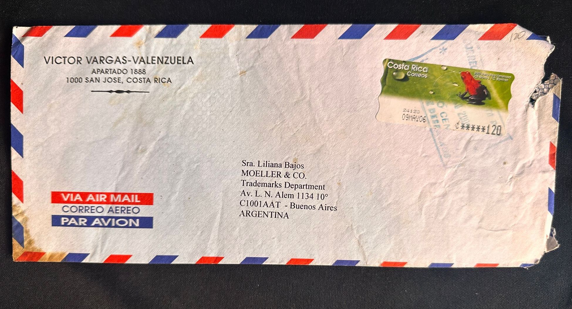 CM) 2006. Costa Rica. RED Poisonous Frog. Envelope Sent Argentina. XF ...