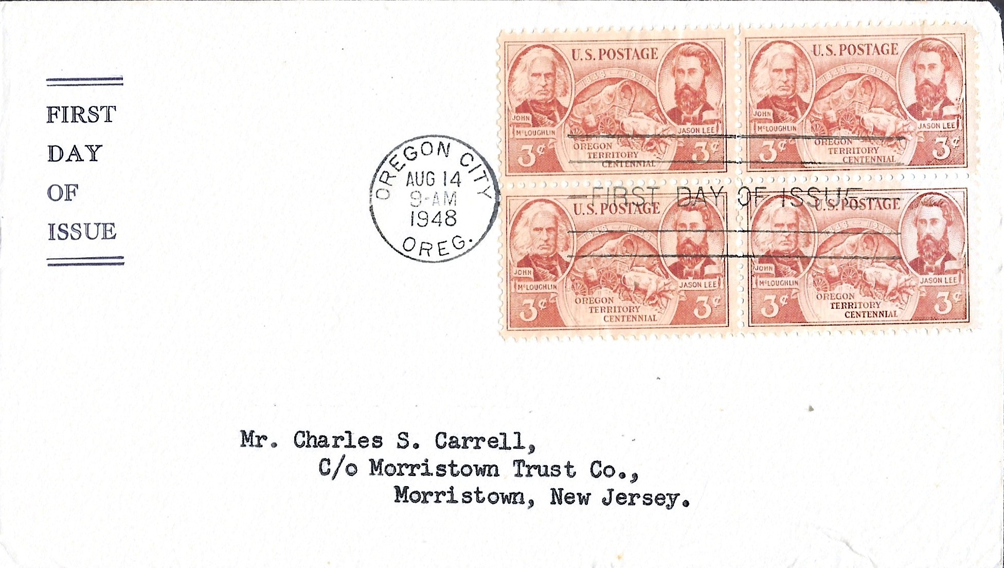 1948 FDC, #964, 3c Oregon Territory 100th, unlisted general purpose ...