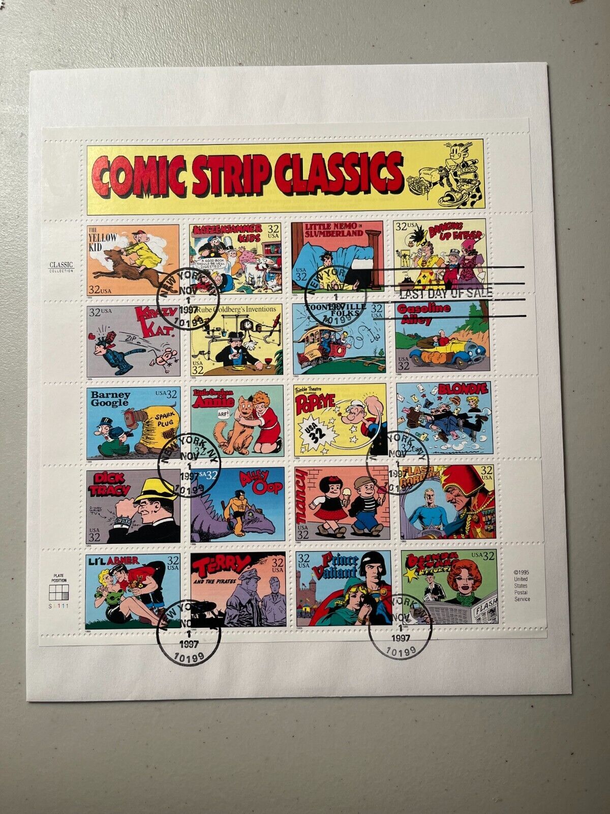 Scott 3000 Comic Strip Classics Souvenir Sheet of 20 Stamps FDC ...