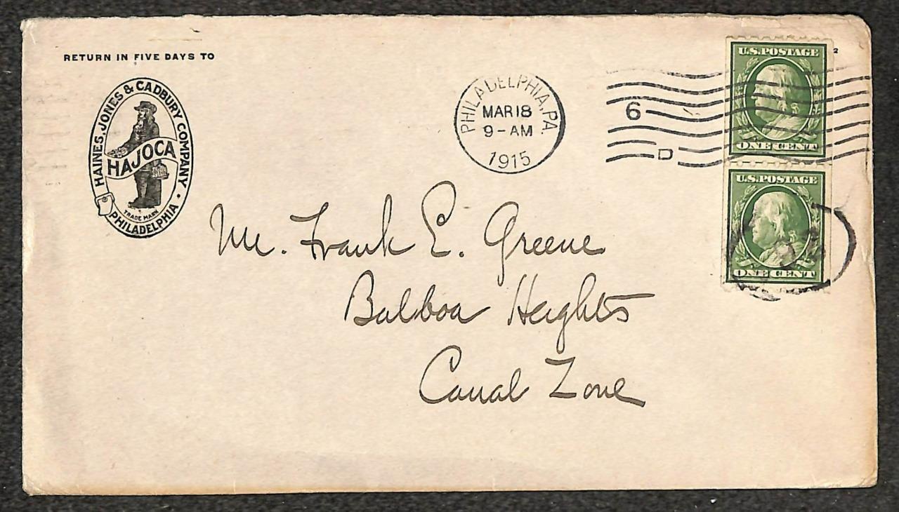 USA #390 Guide Line Coil Pair Stamps Pennsylvania - Canal Zone Hajoca ...