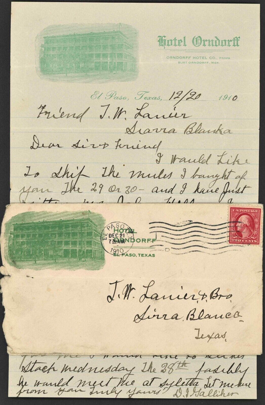 1910 HOTEL ORNDORFF ~ El Paso Texas Letterhead & Cover | United States ...