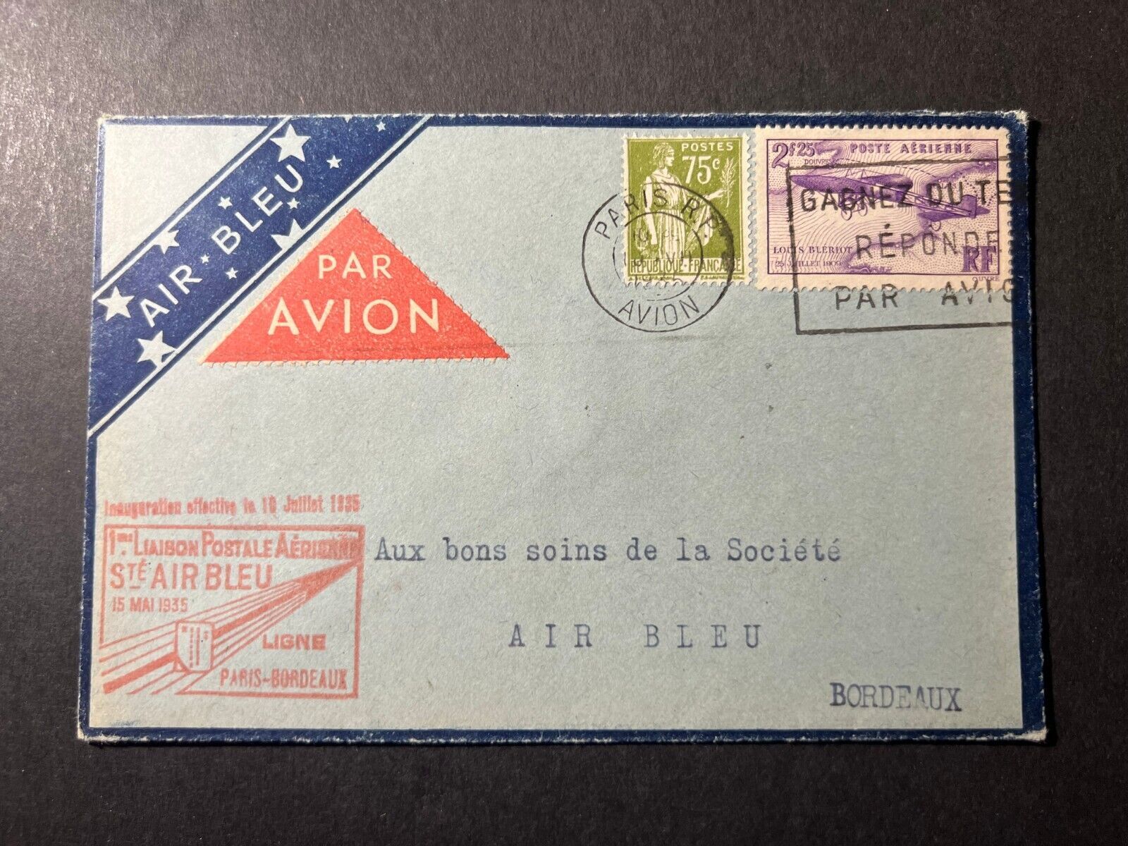 1935 France Rocket Mail Cover Air Bleu Paris to Bordeaux | Europe ...