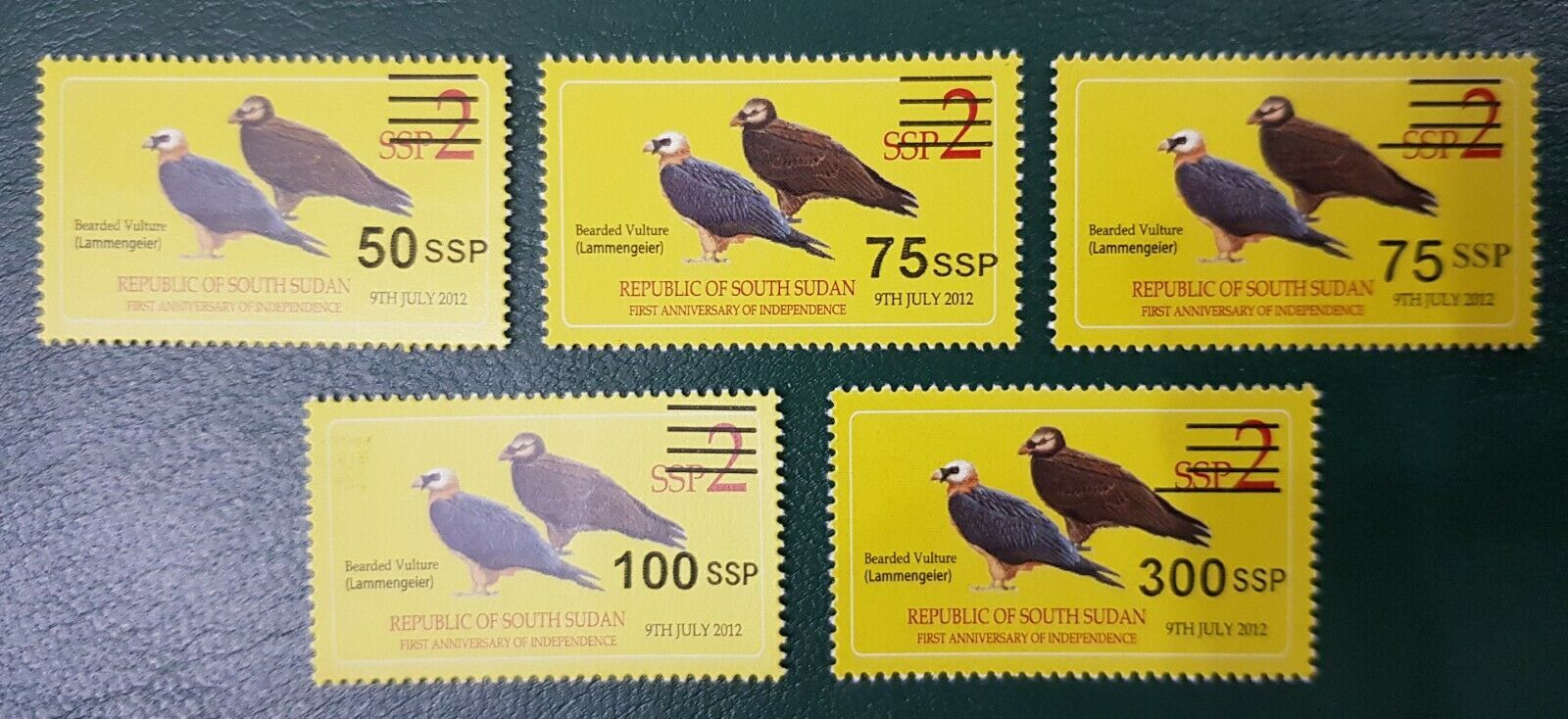 South Sudan 2017 2 SSP Overprint Overprinted Surcharge Full SET Birds ...