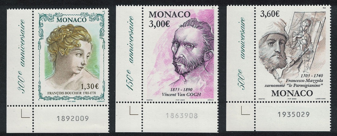 Monaco Van Gogh Boucher Mazzola Anniversaries 3v Corners Number 2003 ...