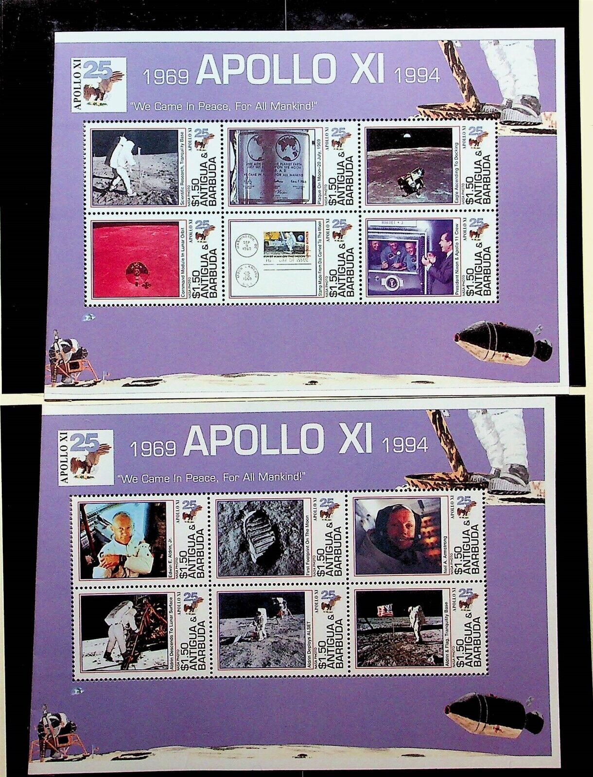 Antigua Sc 1821-23 NH 2m/S+S/S of 1994 - Space - Apollo XI - Sc$28 ...