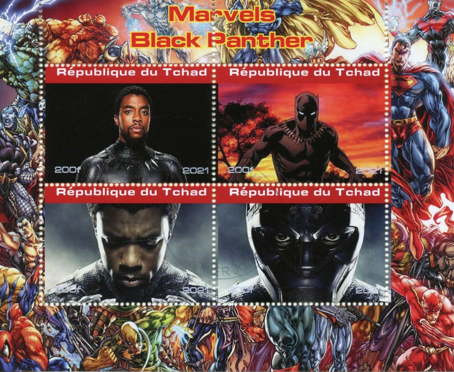 Marvel Superheroes Stamps Chad 2021 CTO Black Panther Movies Film 4v M ...