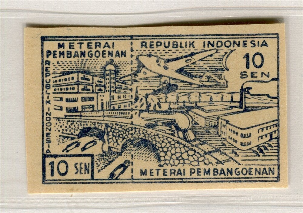 INDONESIA; 1940s Pembangoenan Meterai Local Imperf Airmail Stamp 10s ...