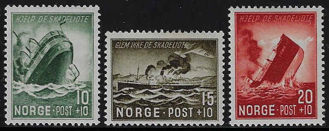 Norway #B35-37 Unused OG LH; Set of 3 - Wartime Ship Sinkings (1944 ...