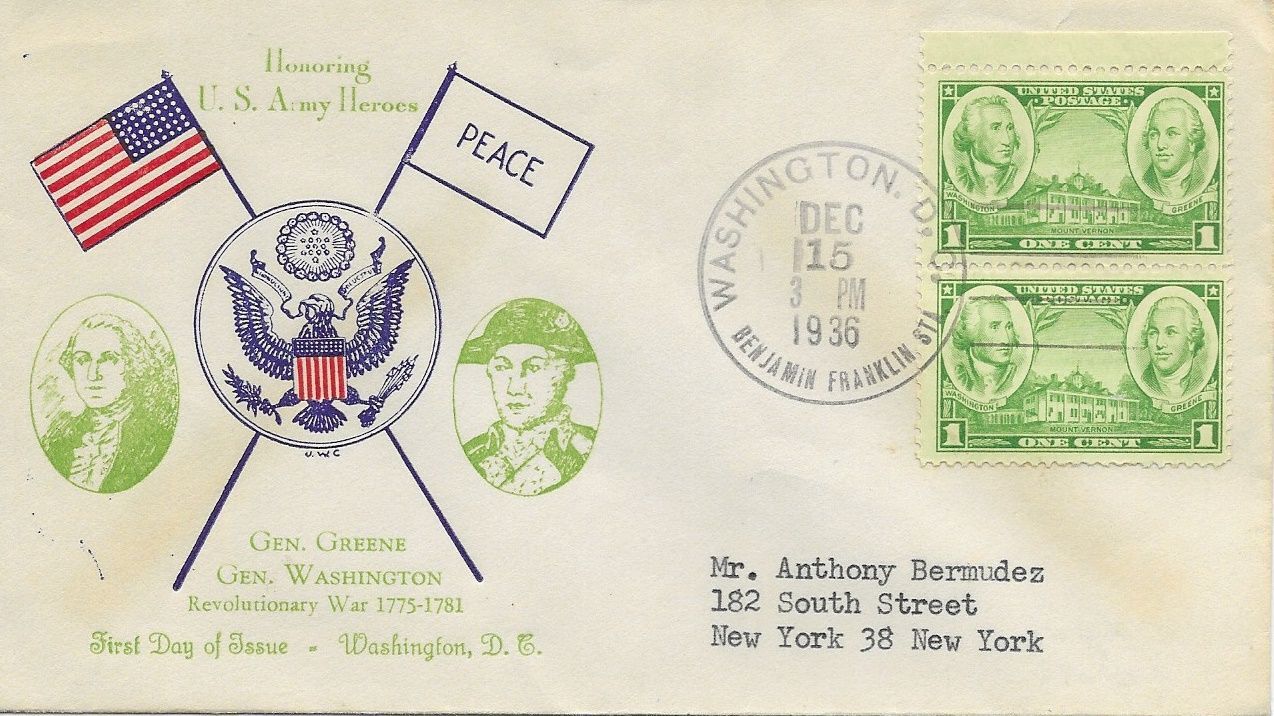 1936 FDC, #785, 1c Army Heroes, J. W. Clifford, pair | United States ...