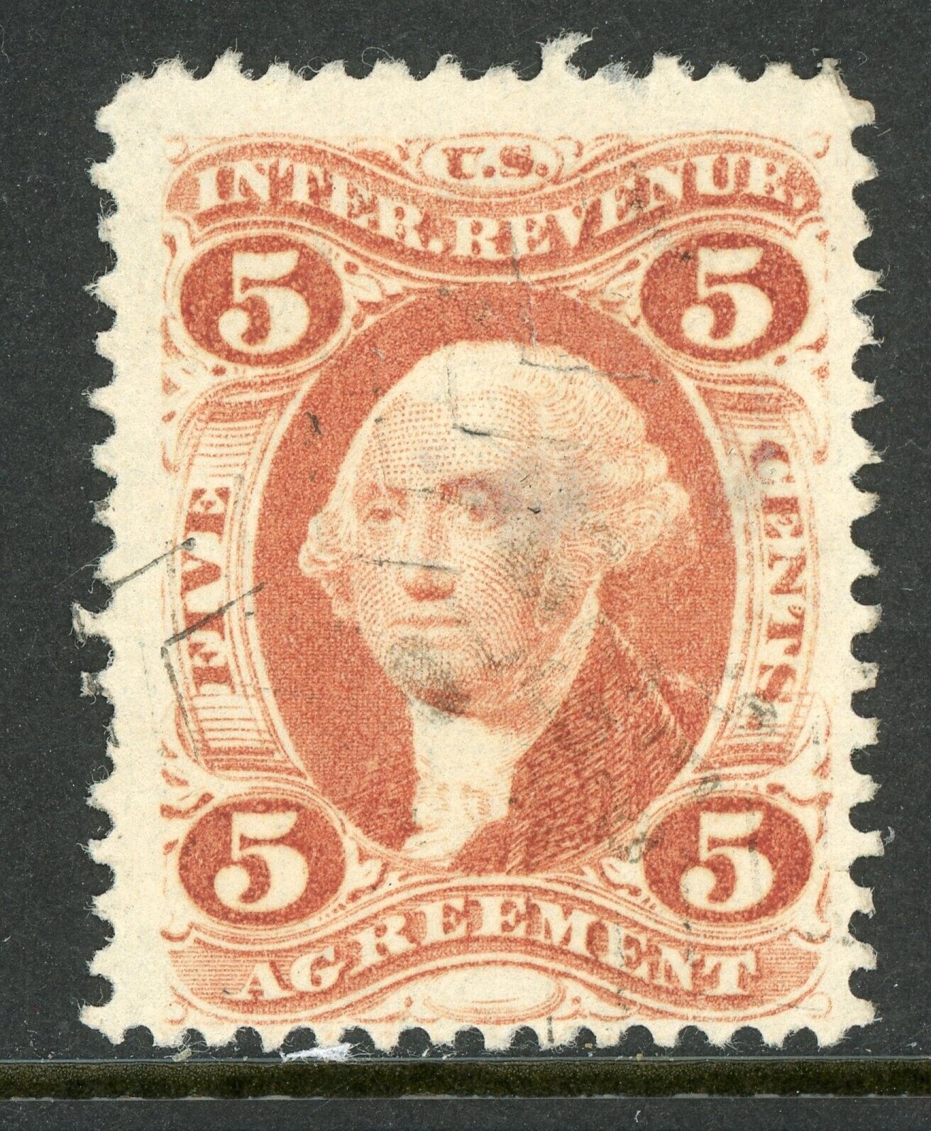 USA 1862 Washington 5¢ First Issue Revenue Certificate Sc 23c VFU V889 ...