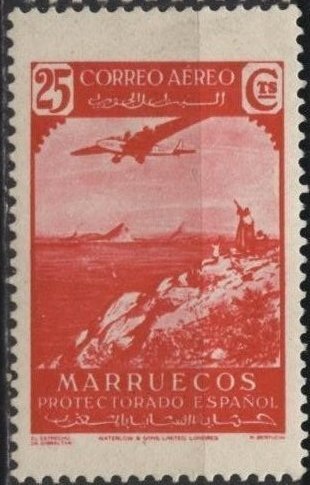 Spanish Morocco C3 (mh) 25c plane over shore, crimson (1938) | Europe ...