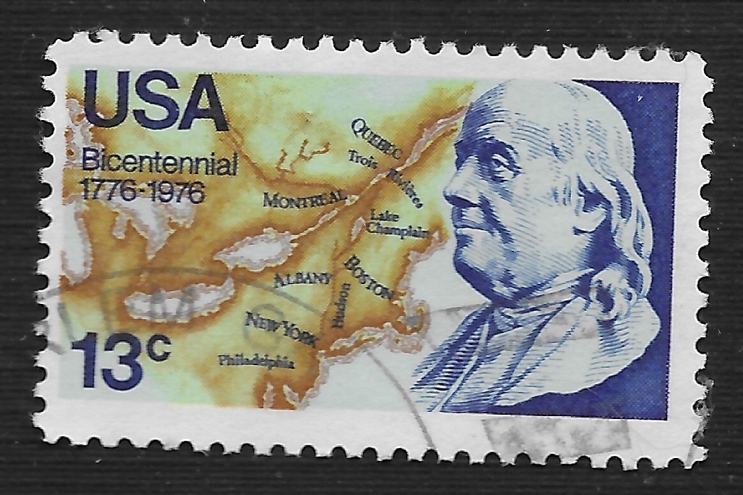 US #1690 13c Benjamin Franklin and Map of North America, 1776 | United ...