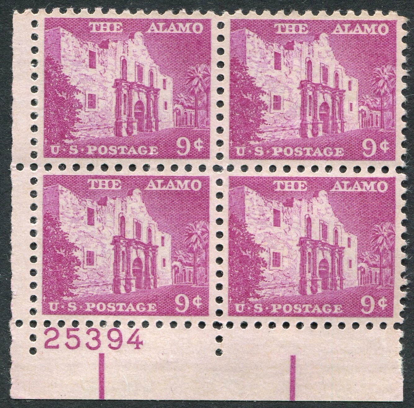 1043 9c the Alamo Plate Block Mint NH OG VF | United States, General ...
