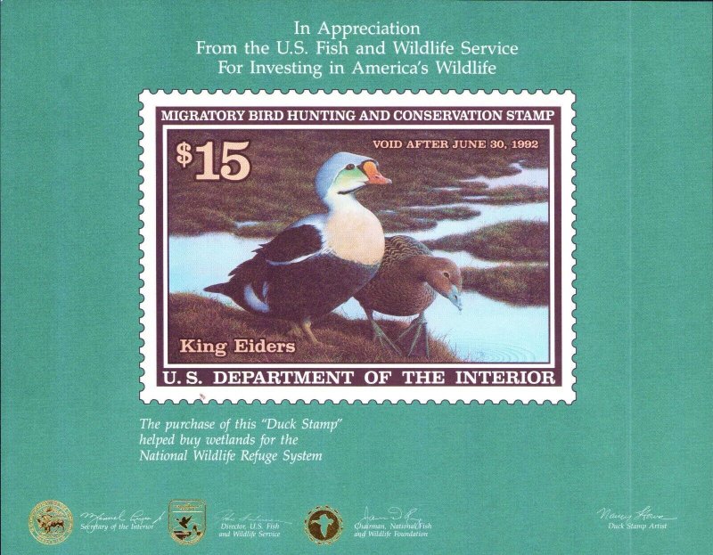 RW58 - Federal Duck Stamp Certificate Of Appreciation Card. RW58 ...
