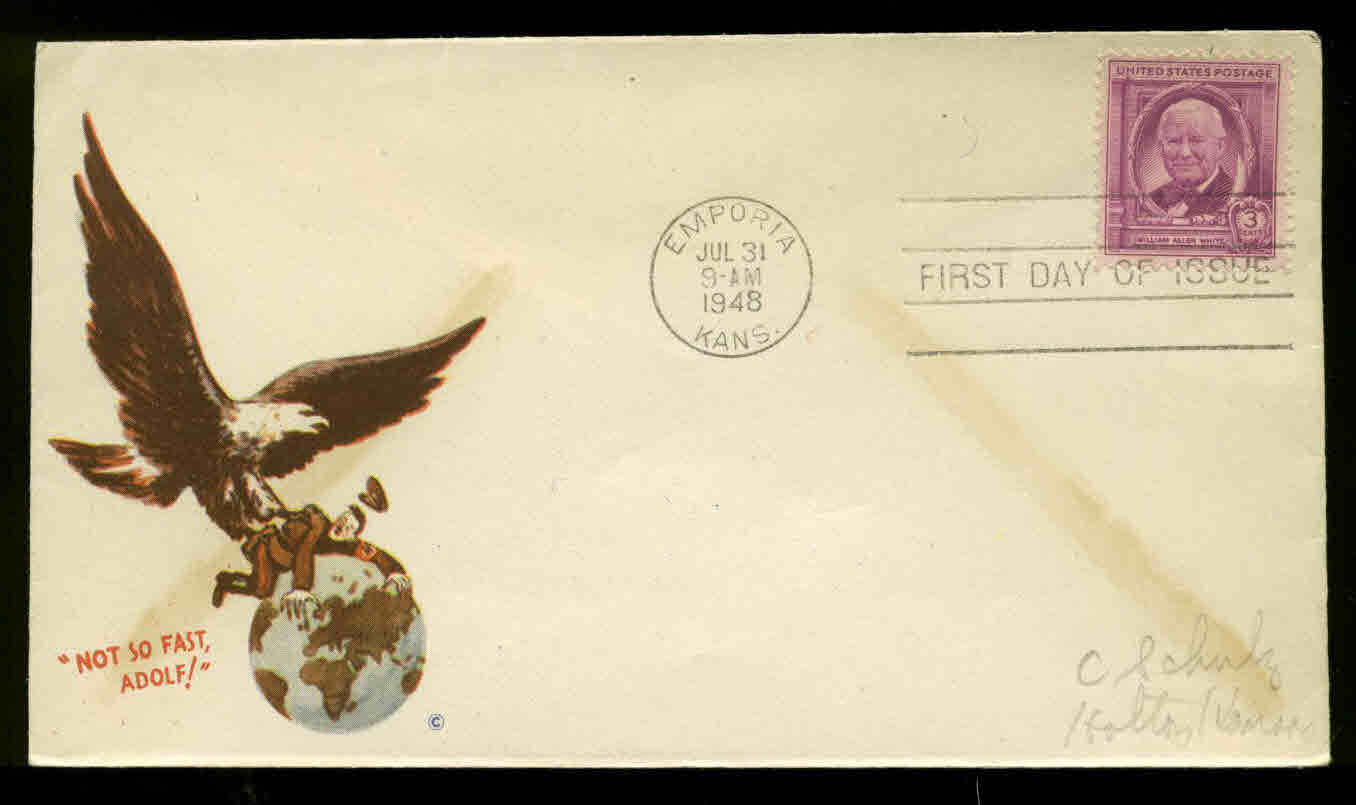 960 William Allen White FDC Emporia, KS Minkus WW2 Patriotic Envelope ...