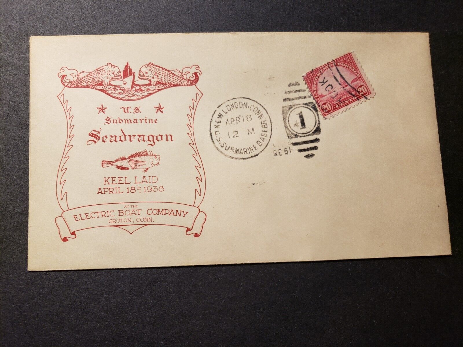 Submarine USS SEADRAGON SS-194 Naval Cover 1938 KEEL LAID Cachet ...