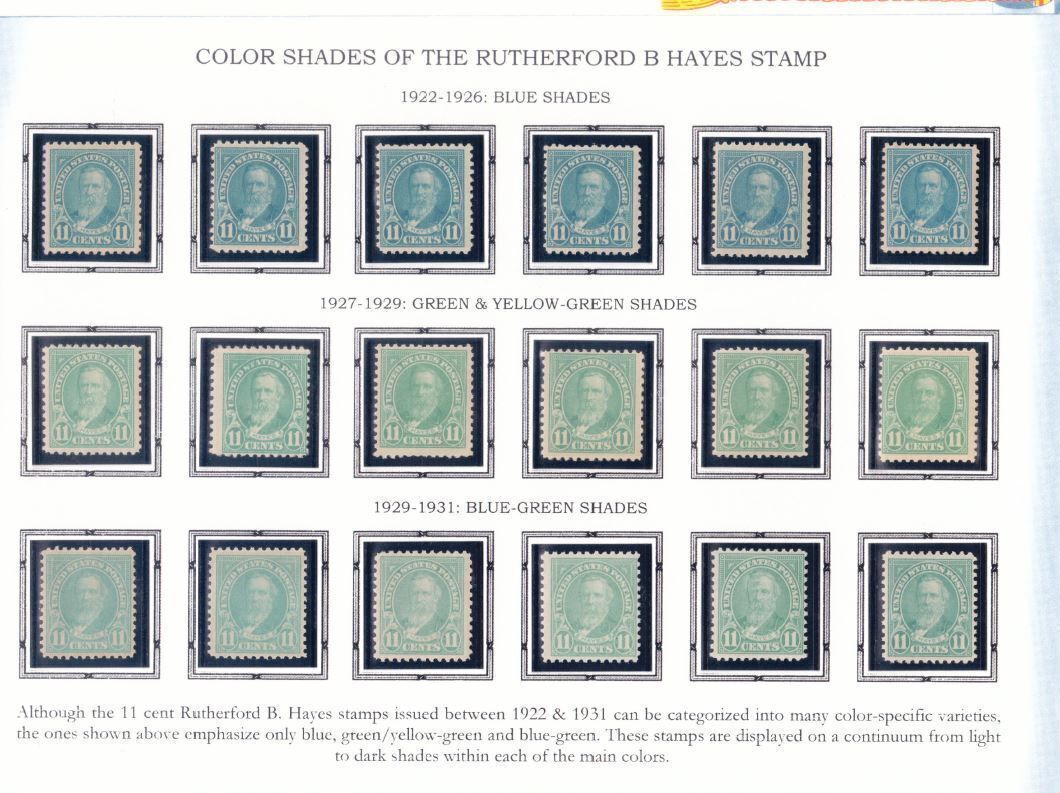 US Scott #563, 563a, 692 Hayes 11-cent Blue, Yellow-green and Blue ...