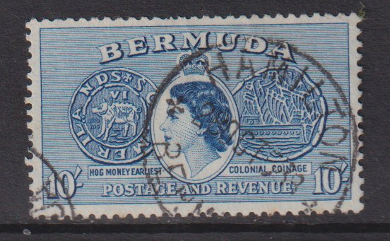 Bermuda #161 used 1953 earliest hog coin 10sh | Caribbean - Bermuda ...