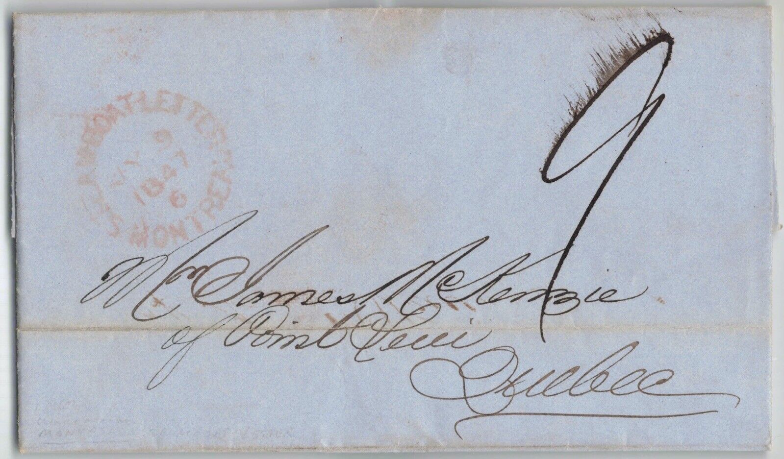 Canada 1847 STEAM BOAT LETTER MONTREAL "6" Stampless Folded Letter to ...