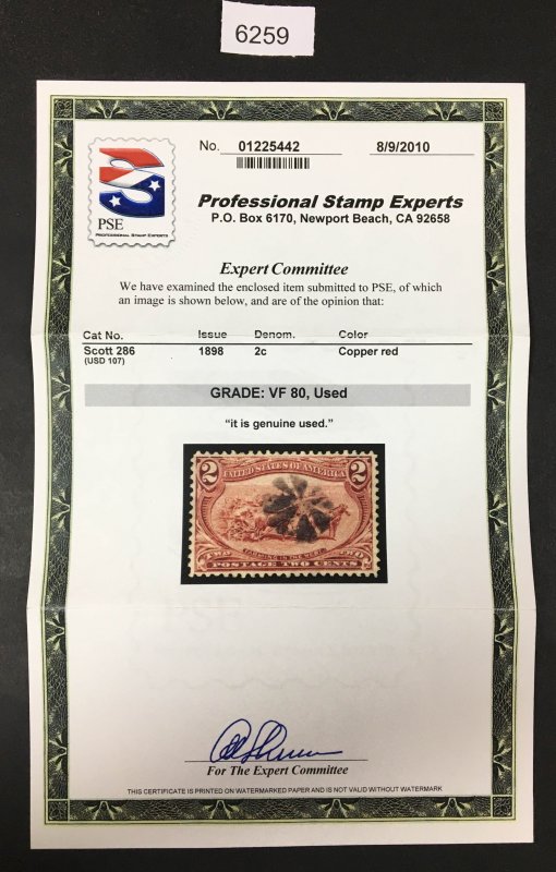 US Stamps # 286 Used **Pse Cert Graded VF 80** LOT #K 6259 | United ...