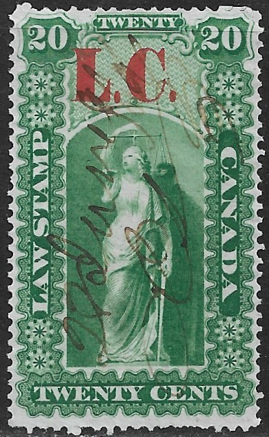CANADA REVENUES QUEBEC 1864 20c Lower Canada LC LAW STAMP VDM. QL2 Used ...