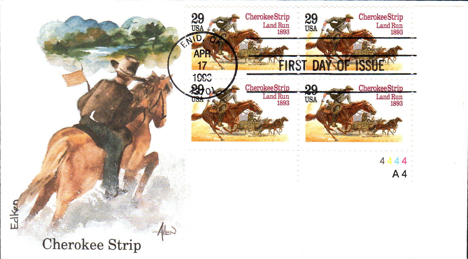 #2754 Cherokee Strip Plate Edken FDC | United States, General Issue ...