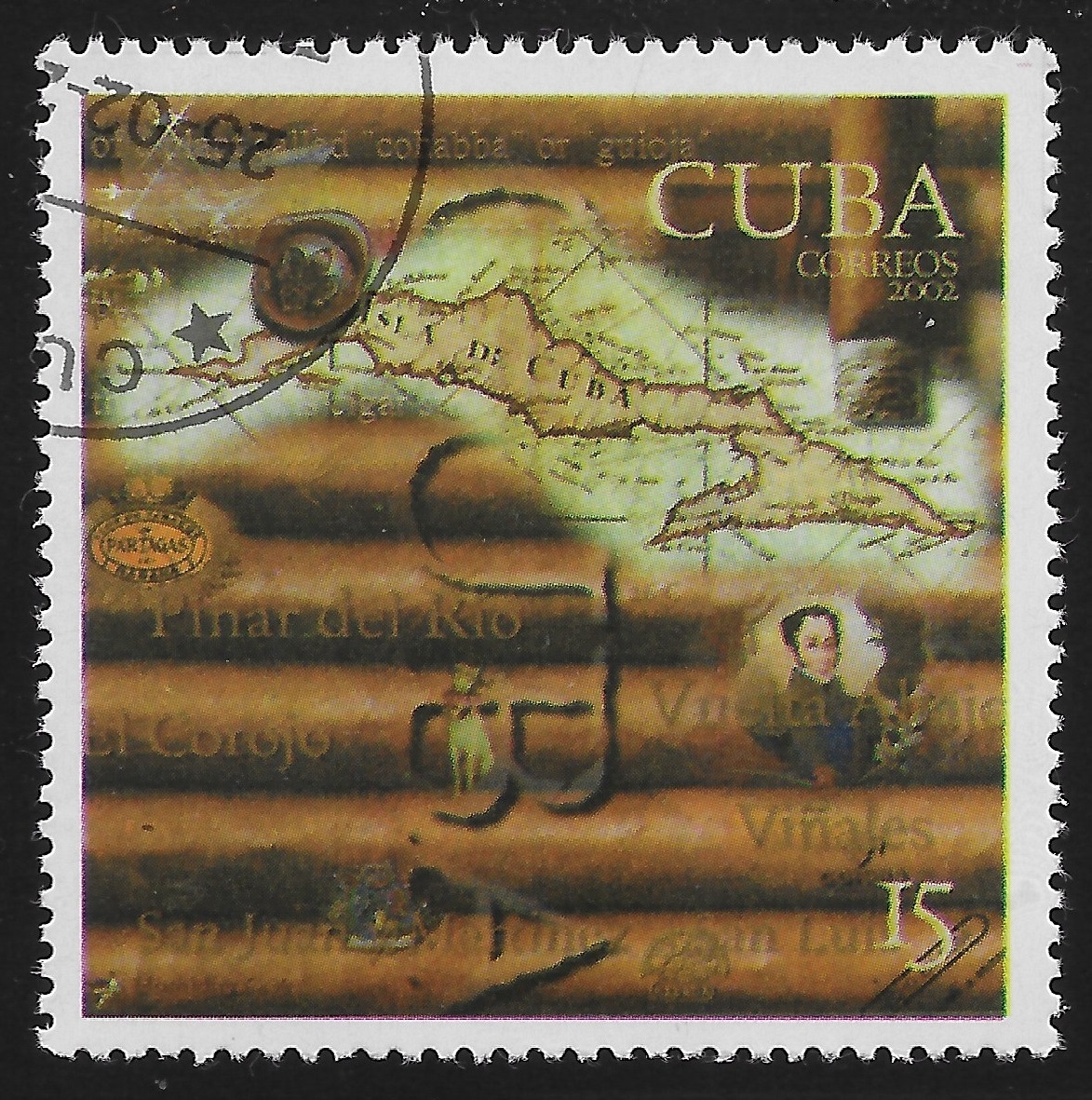 Cuba #4198 15c Cigar Production - Map of Cuba, Simon Bolivar ~ CTO ...