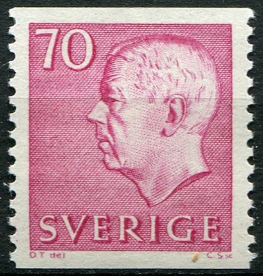 Sweden Sc#654 MNH, 70o lil rose, King Gustav VI Adolf (White lettering ...