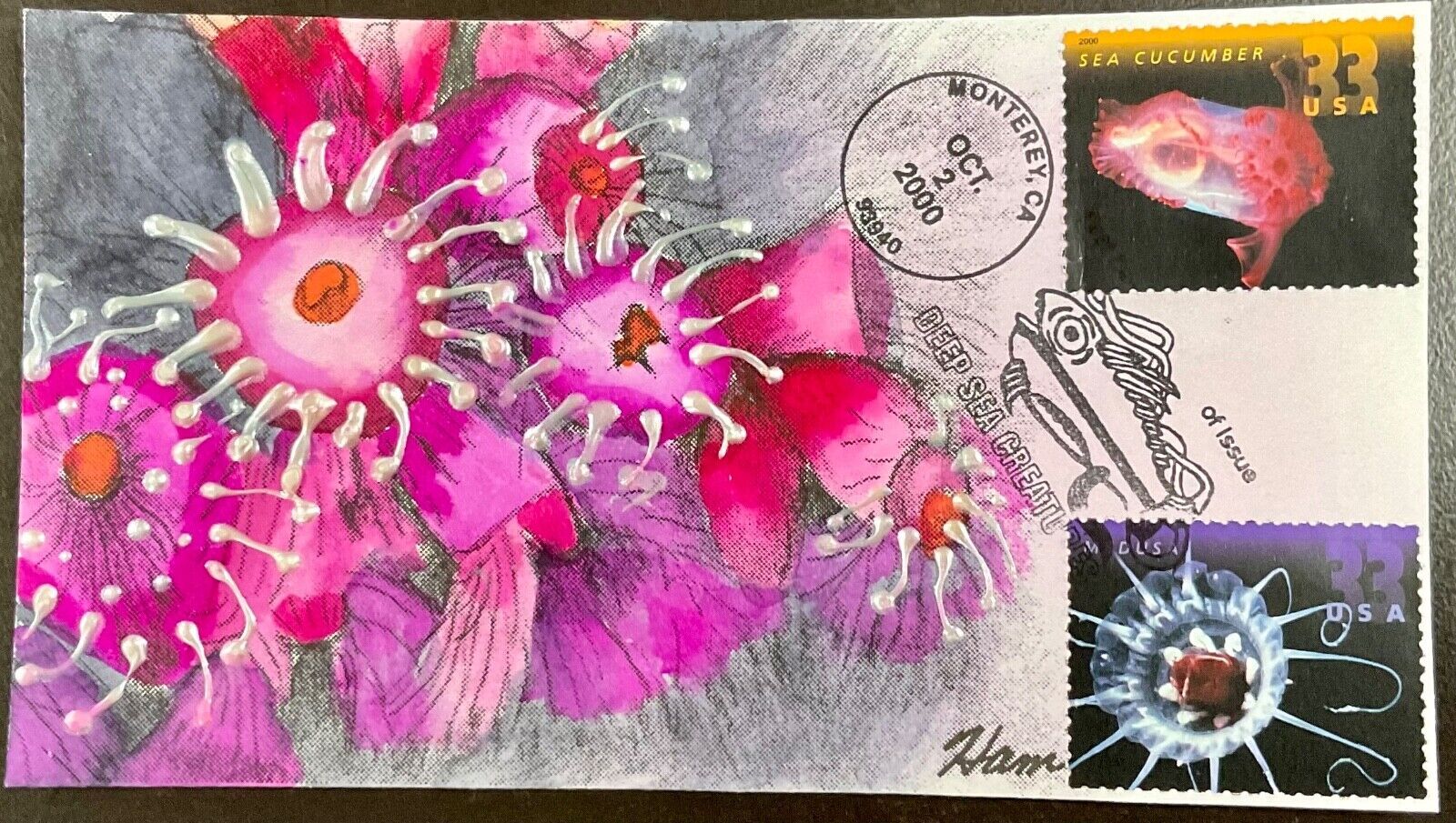 3439-3443 Ham cachet Deep Sea Creatures FDC #48 of 120, 2 of 5 stamps ...
