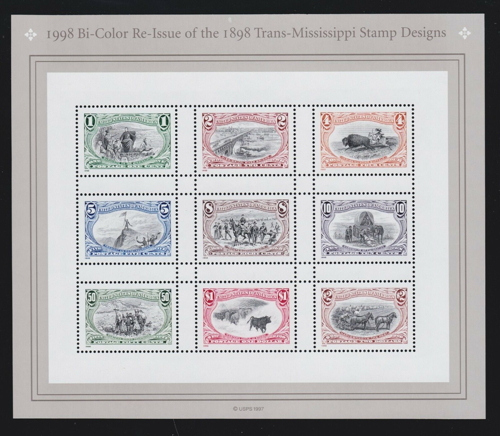US 1998 3209 a-i Trans-Mississippi Souvenir Mint Stamp Sheet OG NH ...