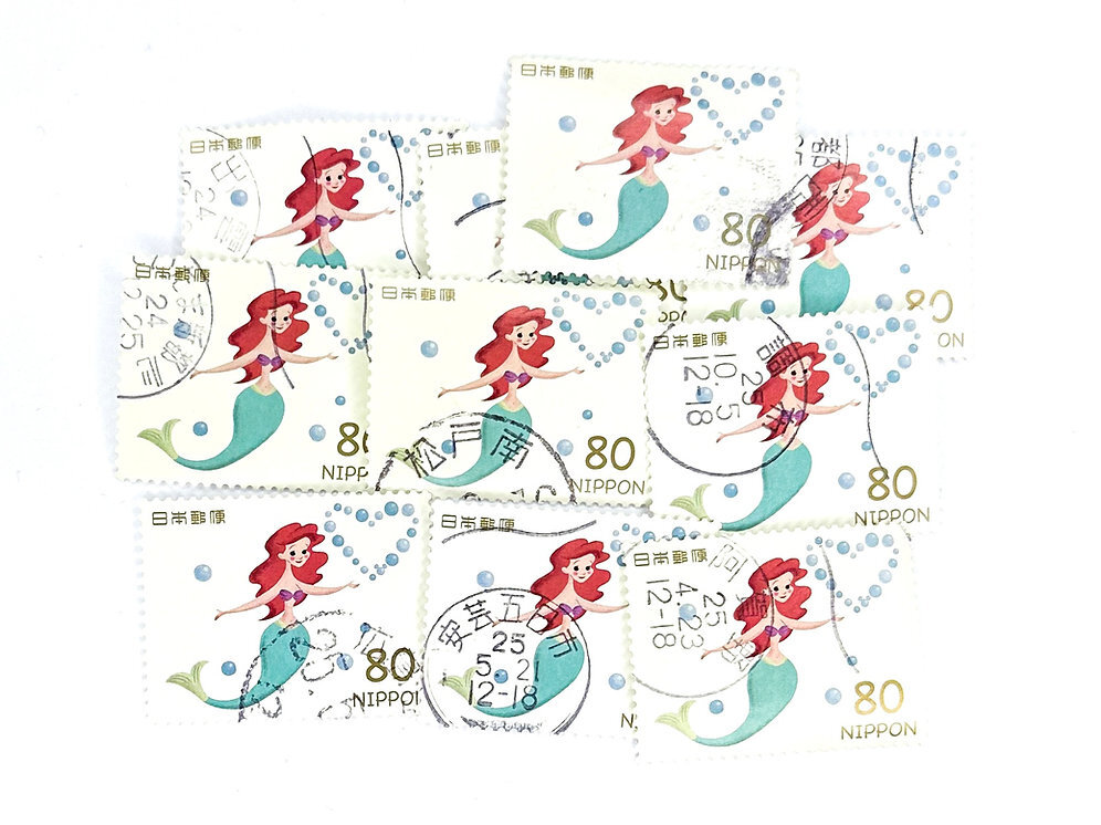 10 x Little Mermaid used, Japanese postage stamps all off paper - Ariel ...
