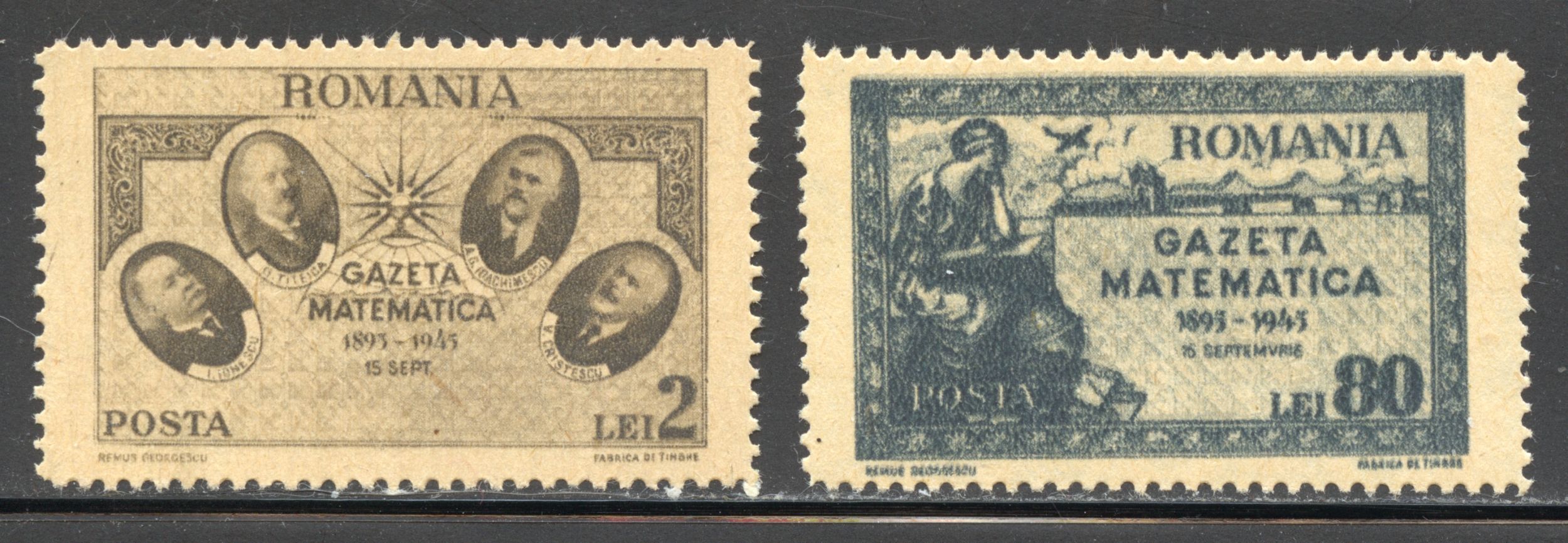 Romania Scott 596-97 Unused LHOG - 1945 "Gazeta Matematica" 50th - SCV ...