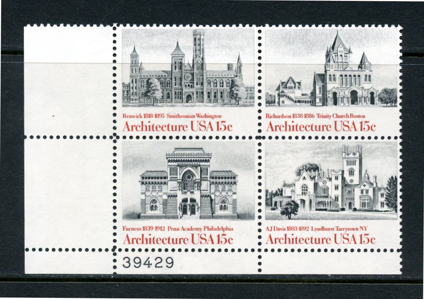 Scott 1838-41 American Architecture 15¢ Plate Block MNH Sherwood Stamp ...