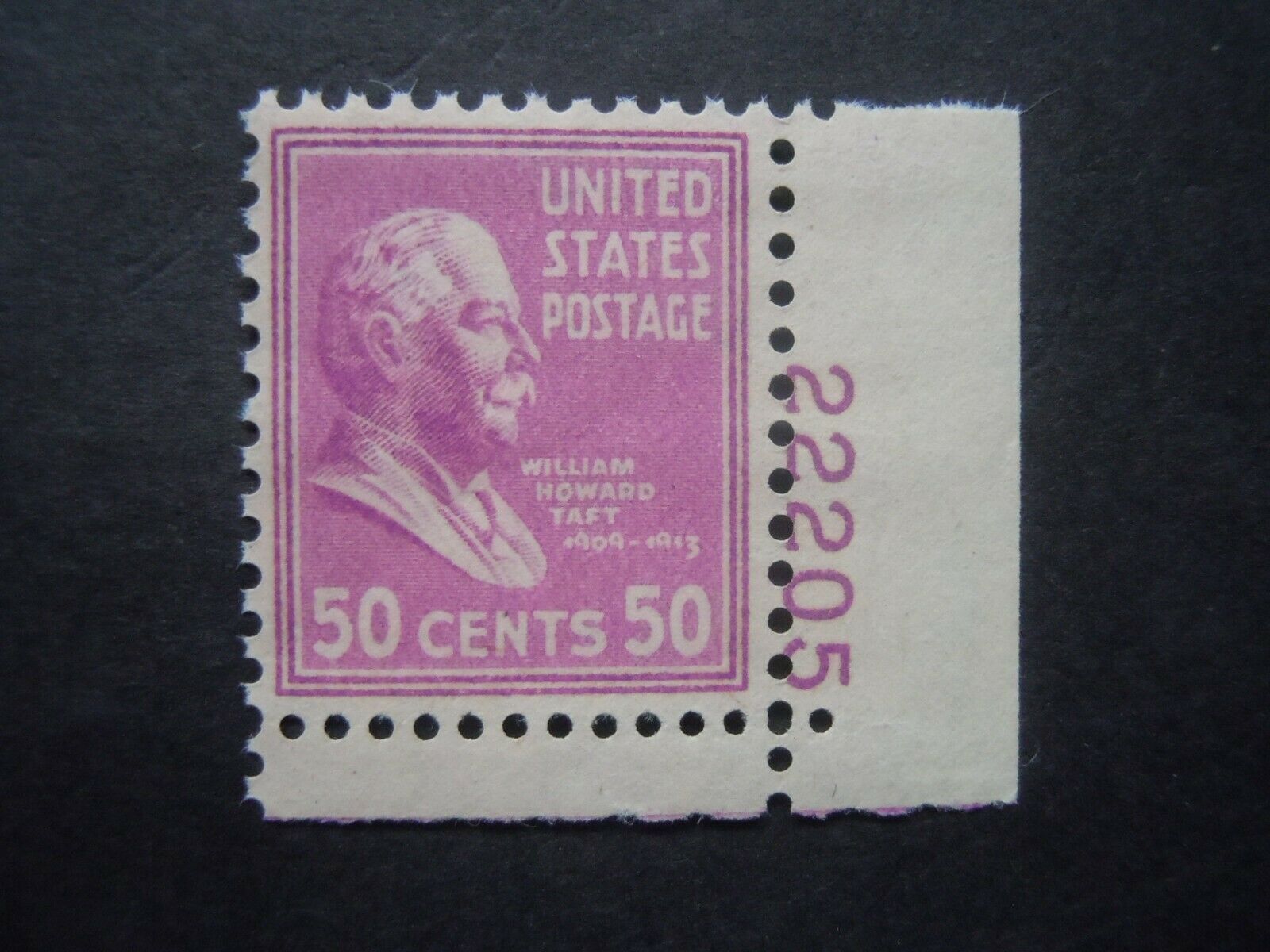 #831 50c William Howard Taft Plate # Single MNH OG VF #4b "Includes New ...