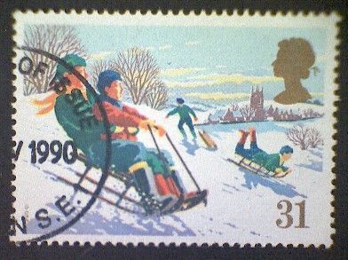 Great Britain, Scott #1343, used(o), 1990, Christmas, Sledding, 31p ...