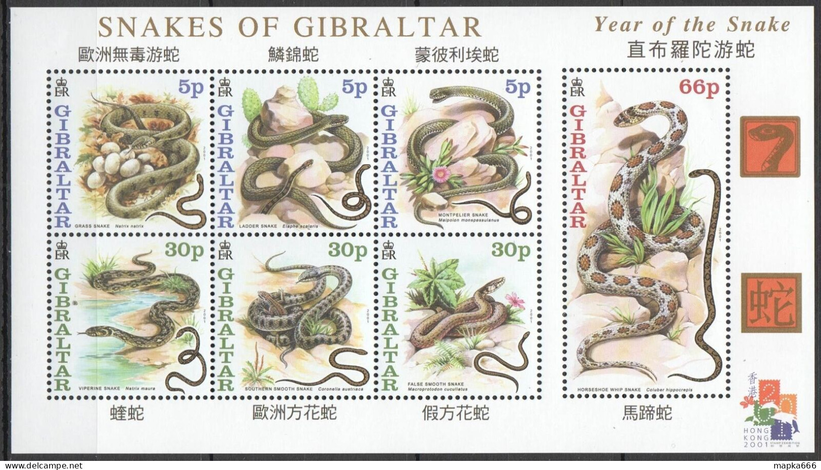 P0942 2001 Gibraltar Fauna Snakes Year Of Snake Reptiles #955-61 1Kb ...
