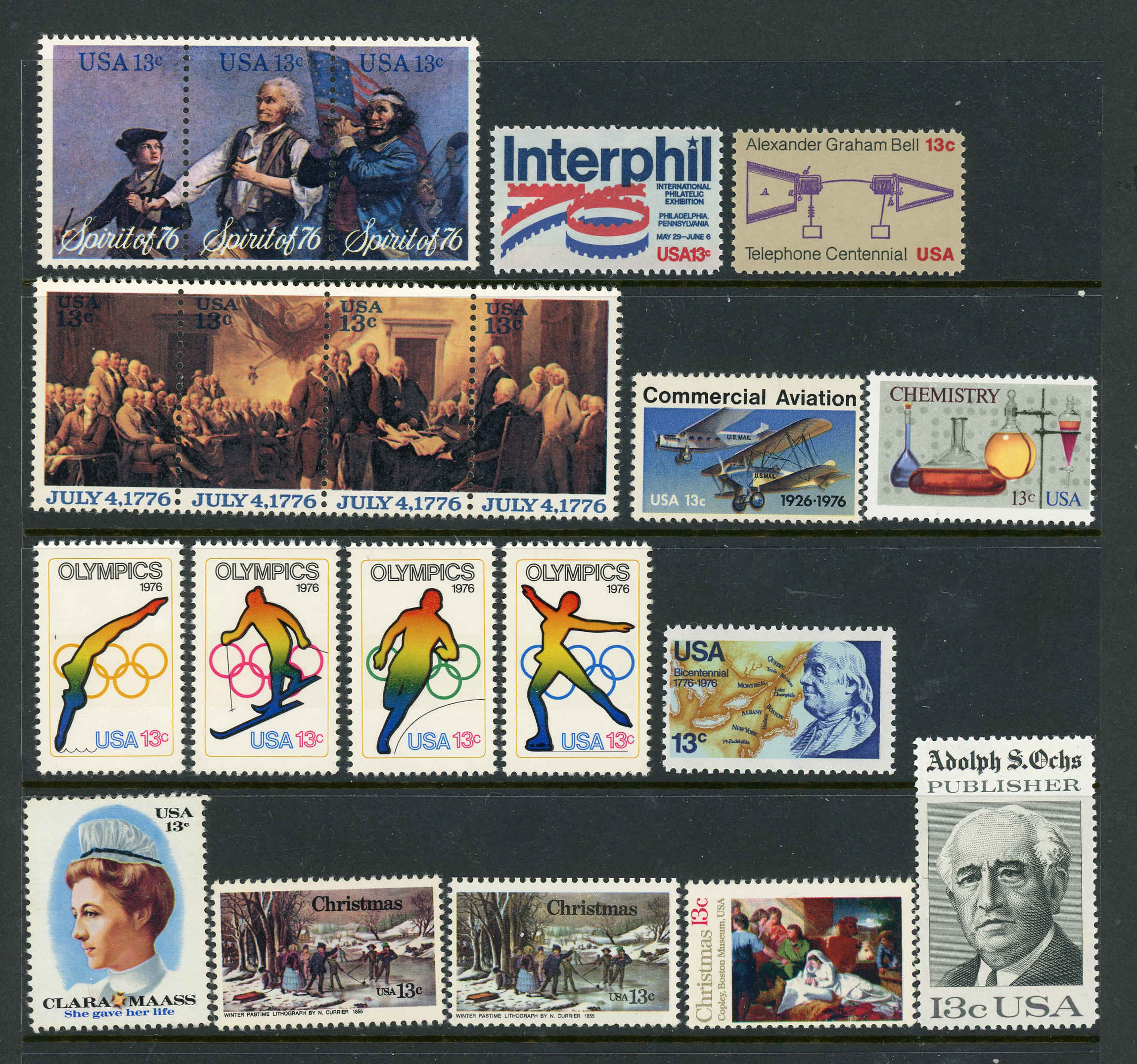 USA 1976 Commemorative Year Set Mint (NH) #1629-1632,1683-1865,1690 ...