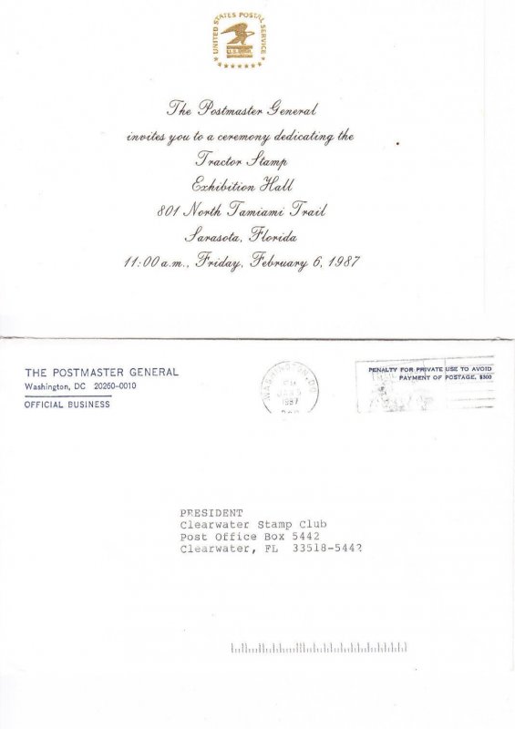 USPS 1st Day Ceremony Invitation #2127B 7.1c Tractor 1920s with ...