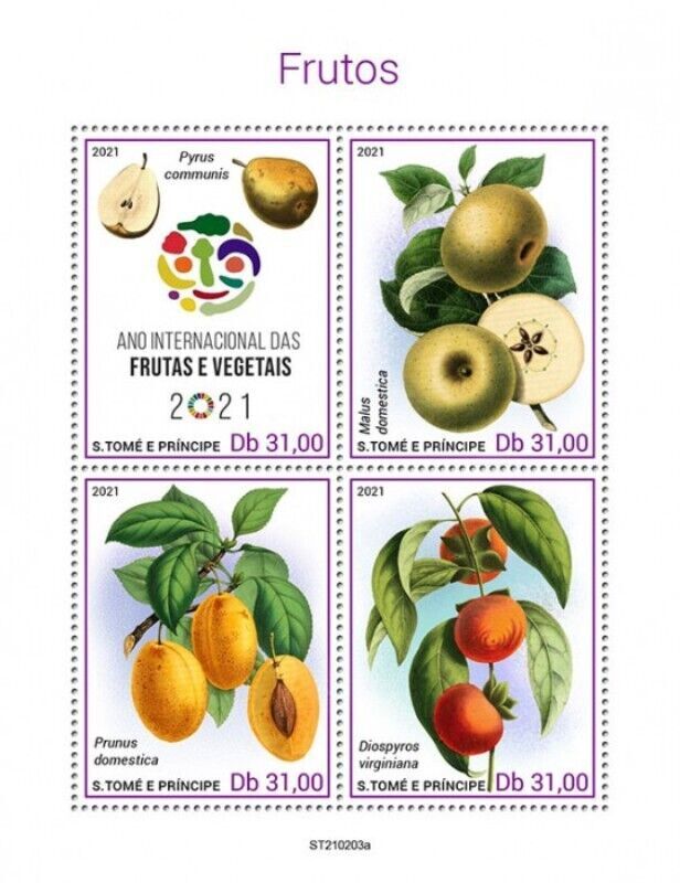 St Thomas - 2021 Intl Year of Fruits & Vegetables - 4 Stamp Sheet ...