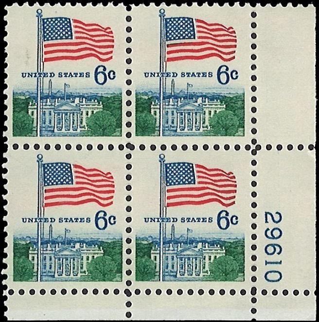 Scott # 1338 1968 6c dk bl, grn & red Litho& Flag Over White House ...