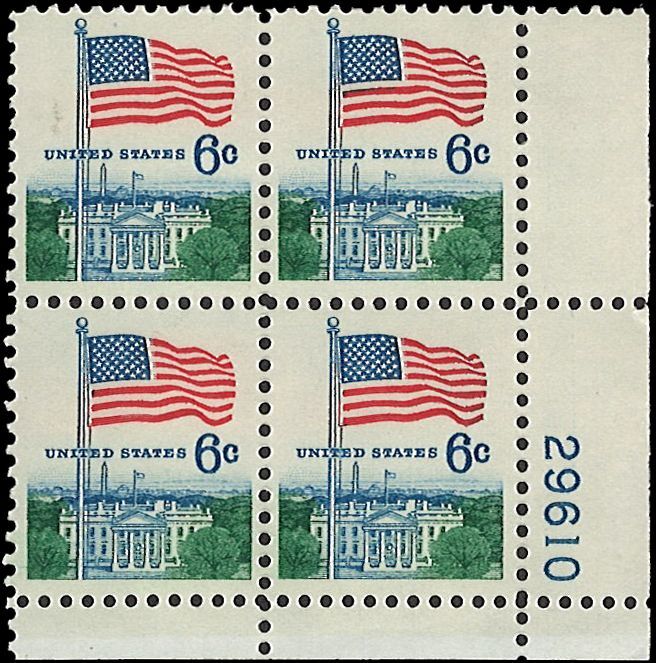 Scott # 1338 1968 6c dk bl, grn & red Litho& Flag Over White House ...