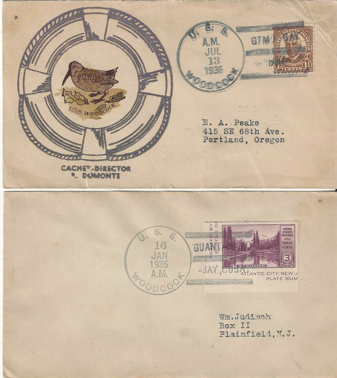 US Navy USS Woodcock AM 14 1935, 1936 (Dumonte Bird small tear ...