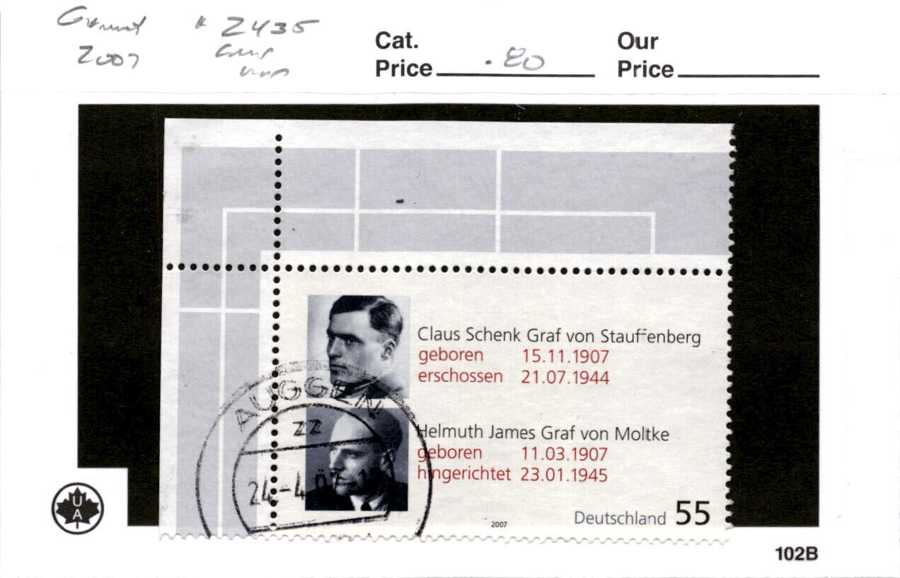 Germany, Postage Stamp, #2435 Used, 2007 Stauffenberg, von Moltke (AB ...
